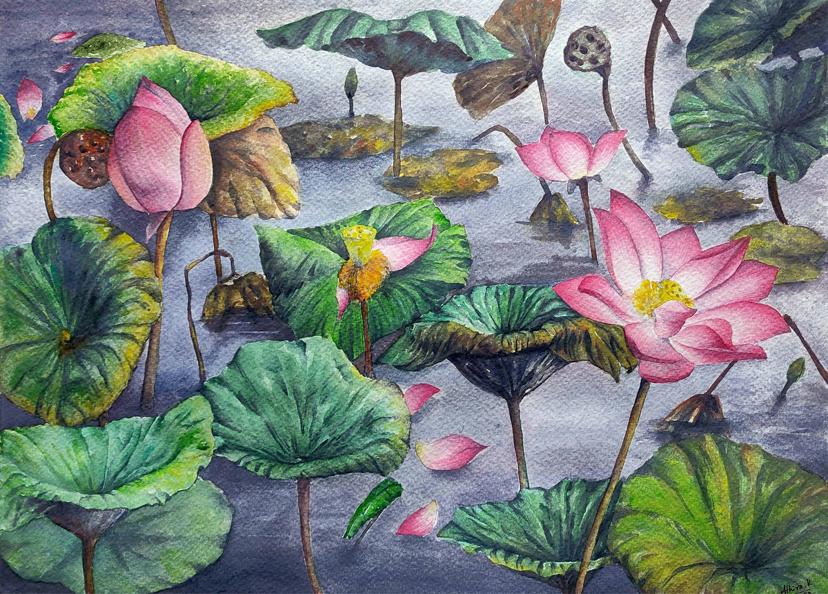 Lotus pond watercolour – Gallerist.in