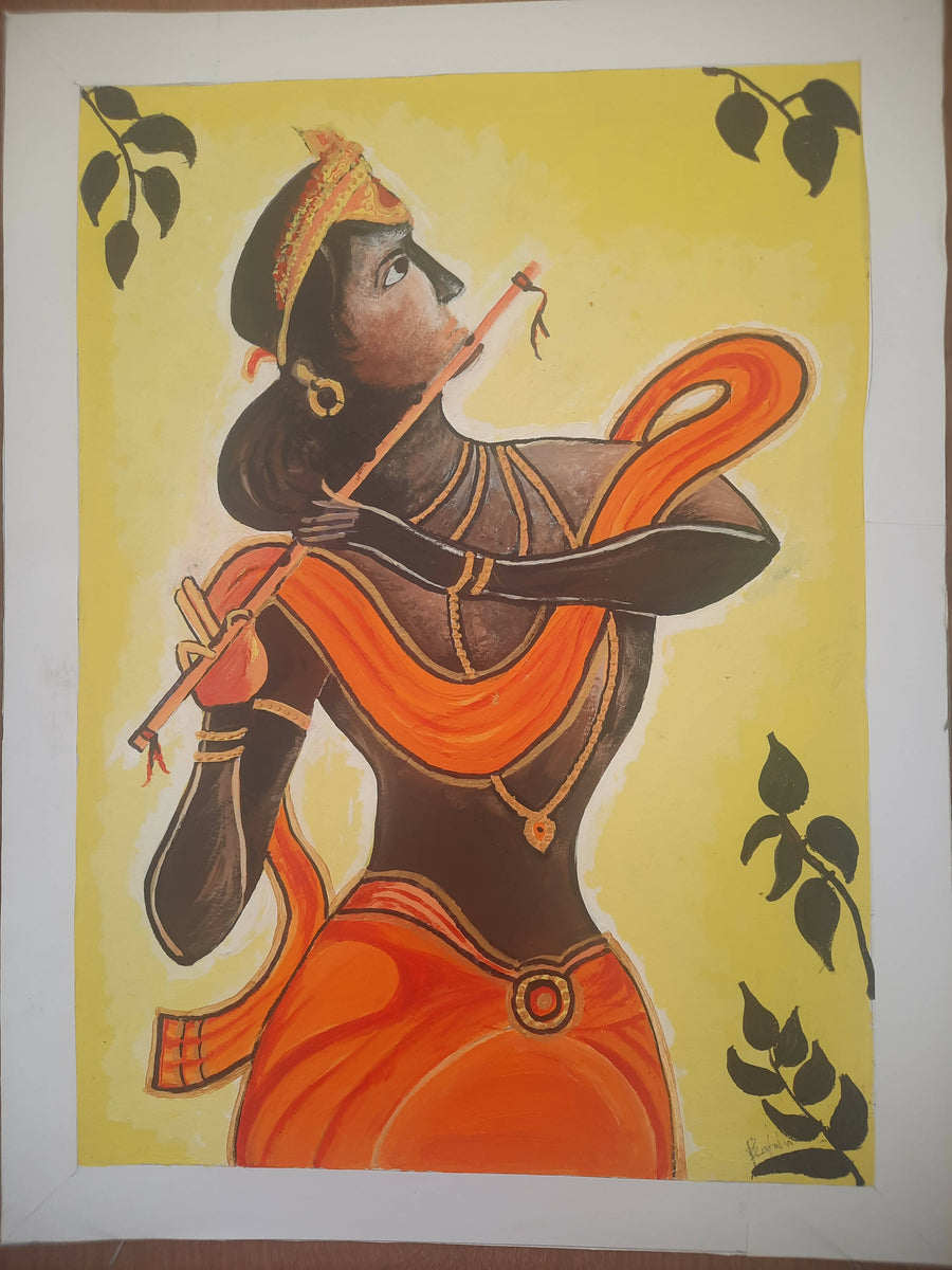 Beautiful painting on Krishna playing flute 🪈 – Gallerist.in