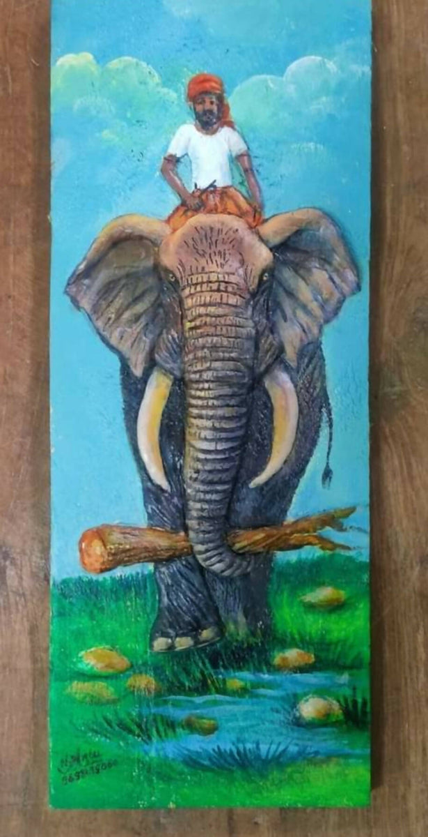 Embossed Elephant Painting on Wood – Gallerist.in
