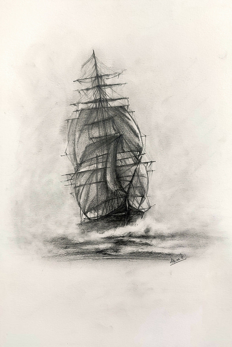 Graphite art work of sailor ship – Gallerist.in