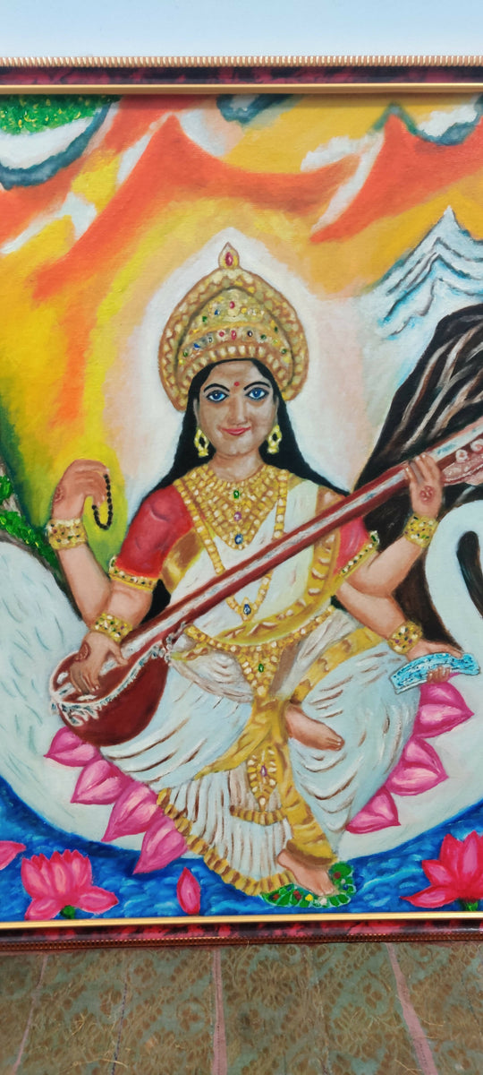 Devi Saraswati oil-paintings goddess of learning – Gallerist.in