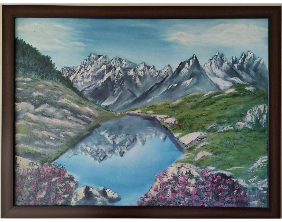 Mountain reflection painting, landscape, landscape painting, nature ...