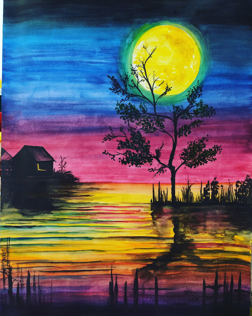 Buy Midnight moon painting Painting at Lowest Price By Kiran chavan ...