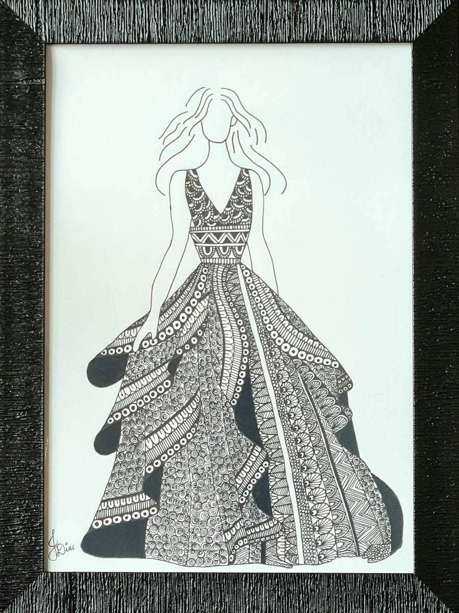 Zentagle art incorporated into the a fashion gown being work by a woman ...