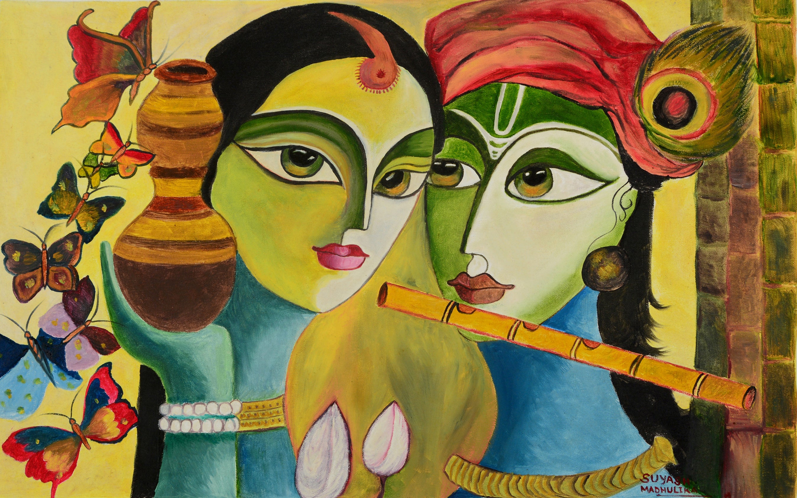 Radha Krishna Modern Art Radha Krishna Abstract Painting: Tempered