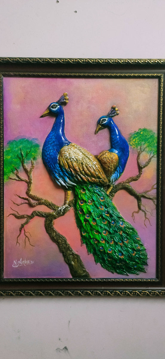 Beautiful Peacock 3D Embossed Painting – Gallerist.in
